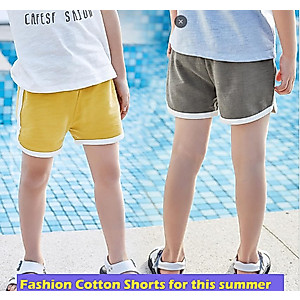 Baby Girls Boys Toddler 3 Pack Running Athletic Cotton Shorts, Kids Workout and Fashion Dolphin Summer Beach Sports (Yellow-Blue-Pink, 12-24 Months)