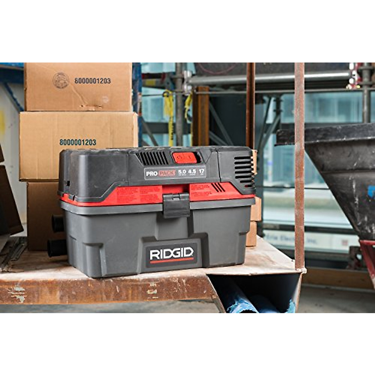 RIDGID 50318 4500RV ProPack Wet Dry Vac, 4.5-Gallon Portable Wet Dry Vacuum with Toolbox Design, 5.0 Peak HP Motor, Expandable Pro Hose, Blower Port Red