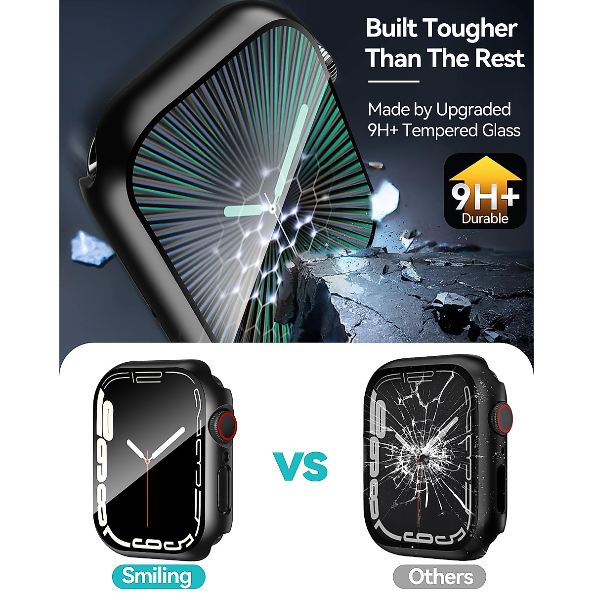 Smiling 2 Pack Case Built in Tempered Glass Screen Protector Compatible with Apple Watch SE 2/SE/Series 6/Series 5/Series 4 44mm, Hard PC Case Overall Protective Cover- Black