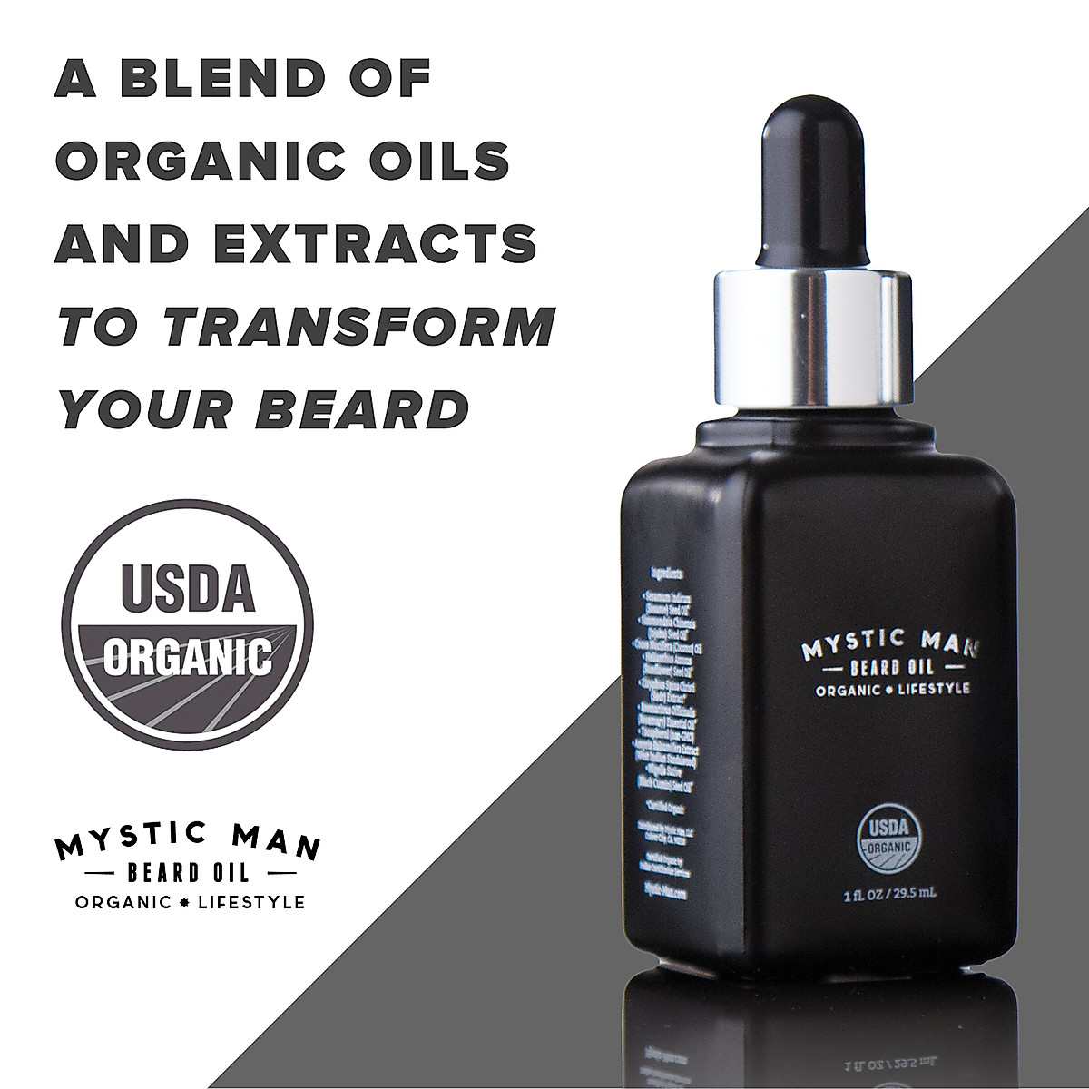 Mystic Man Organic Premium Beard Oil - (Promotes Growth, Softens and Strengthens Beard & Mustache), USDA Organic, Leave-In Conditioner with Sandalwood, and Jojoba Oil, 1.0 Fl oz.