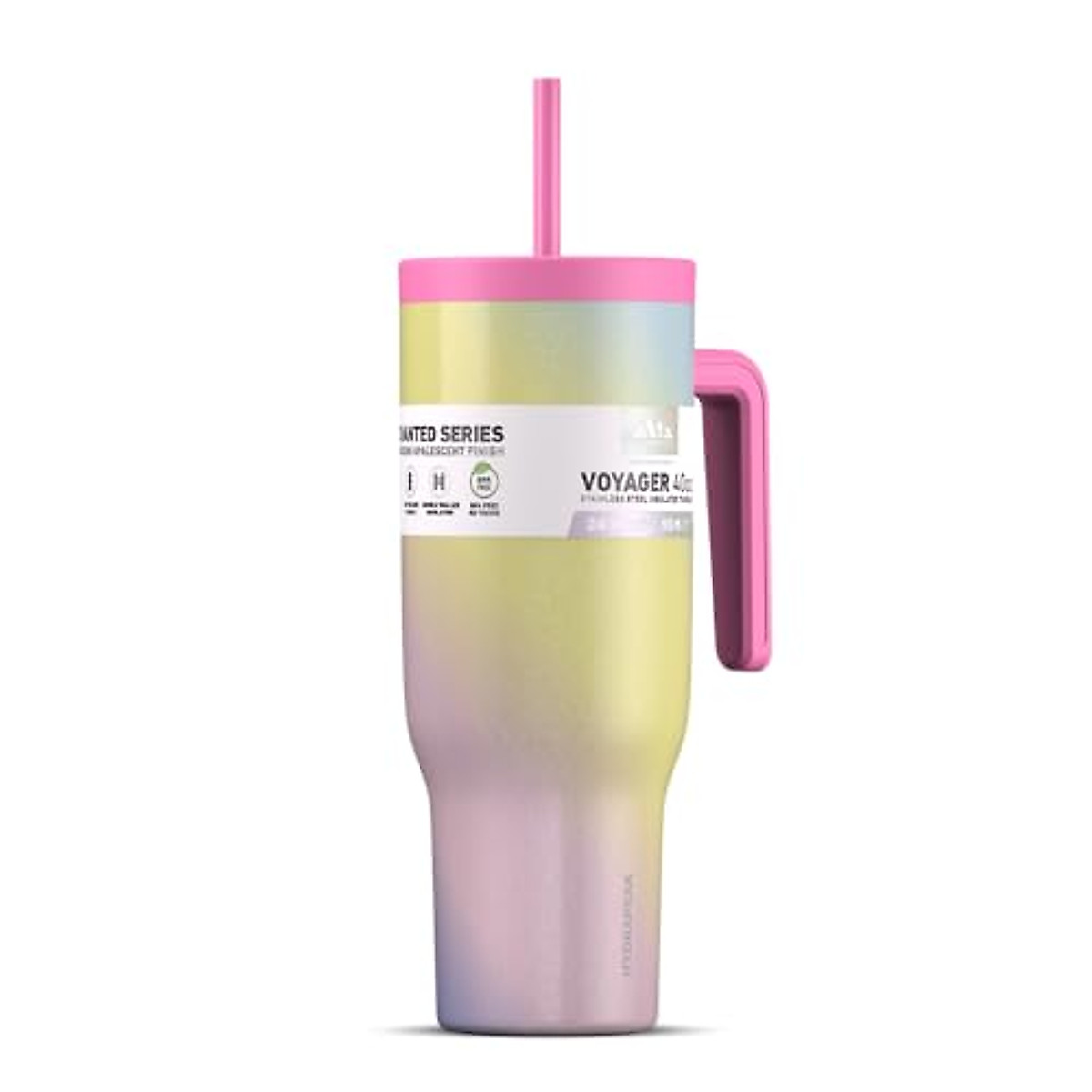 Hydrapeak Voyager 40 Oz Stainless Steel Tumbler with Handle, Insulated Water Bottle With Straw & Lid, Cupholder Friendly Reusable Travel Mug (Swirl)