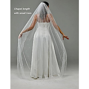 Elawbty 1 Tier Pearl Cathedral Length Wedding Bridal Veil With Metal Comb White F55