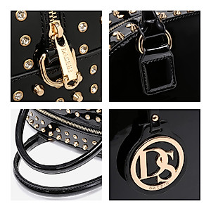 Dasein Women Patent Leather Purses Handbags Dome Satchel Purse Work Tote Structured Shoulder Bag with Long Strap (Black)