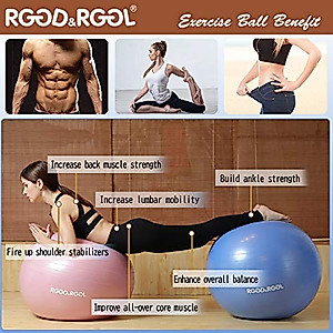 RGGD&RGGL Exercise Ball Chair(55-75cm), Extra Thick Yoga Ball with Stability Ring, Workout Guide,Anti-Burst Balance Ball for Workout and Fitness (Sliver, 55cm)