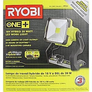 Ryobi P721 One+ 1,800 Lumen 18V Hybrid AC and Lithium Ion Powered Flat Standing LED Work Light with Onboard Mounting Options (Battery and Extension Cord Not Included, Light Only)
