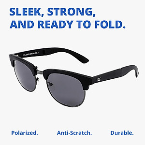 Foldies Browline Folding Sunglasses Polarized, UV400, UVA, UVB Protection for Men Women, Folding Sunglasses Leather Case