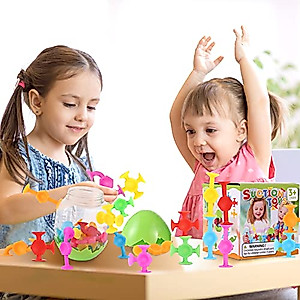 Suction Toys Bath Toy Set - 24 pcs Slicone Sucker Toys for Kids, Window Toys with Storage, Good for Autism/ADD/ADHD.
