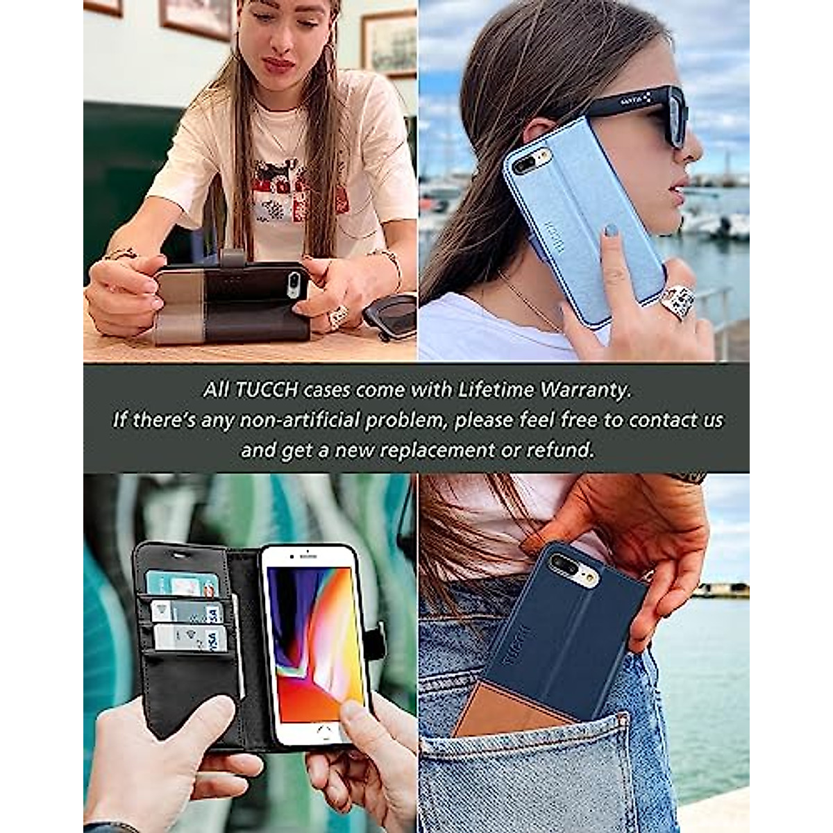 TUCCH iPhone 8 Plus Wallet Case, iPhone 7 Plus Case, Premium PU Leather Flip Case with Card Slot, Stand Holder, Magnetic Closure [Shockproof TPU Interior Case] Compatible with iPhone 7/8 Plus, Black