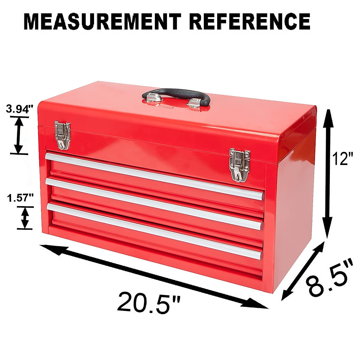 BIG RED ANTBD133-XB Torin 20" Portable 3 Drawer Steel Tool Box with Metal Latch Closure, Red