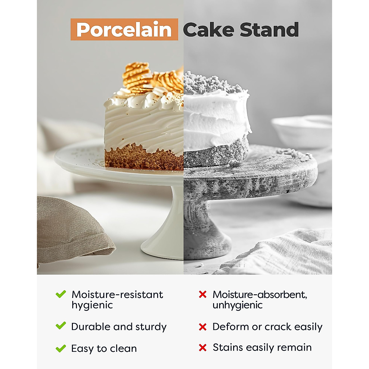 Kootek White Cake Stand, 10 x 10 Inches Porcelain Cake Plate Cake Pedestal Stand Display Dessert Stand for Party, Wedding, Birthday, Baby Shower