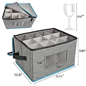 Benzoyl Stemware Storage Box, China Storage Containers Chest Boxes Holds 12 Wine Glass Canvas Case with Lid- 2 Pack