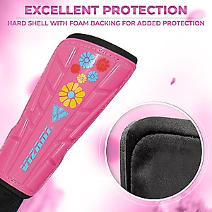 Vizari Blossom Kids Soccer Shin Guards for Girls - Pink/Blue, XS | Dual-Layered Protection & Ventilated Football Shin Pads with Ankle Protection | Stylish Design Ankle Guard with Adjustable Fit