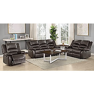 Lexicon Azrael Faux Leather Double Manual Reclining Sofa, 82" W, Brown