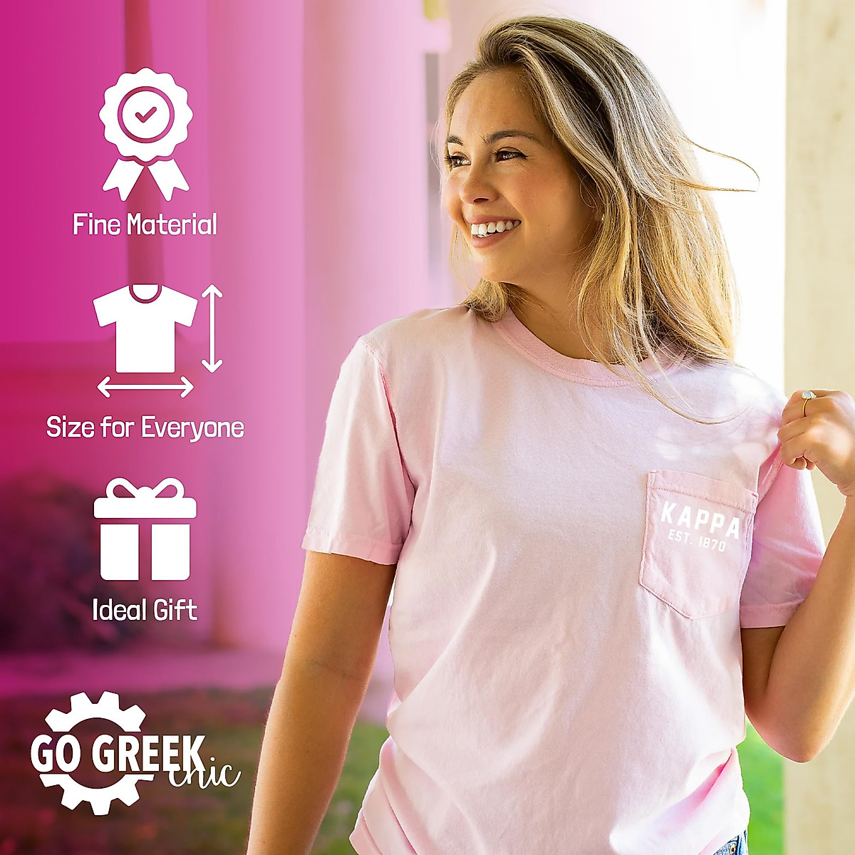 Kappa Kappa Gamma Script Letters T-Shirt | Sorority Pocket Tee (Medium) Navy