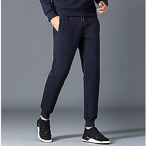 Aprsfn Men's Winter Warm Sherpa Lined Active Sweatpants Jogger Pants (Dark Blue, X-Large)