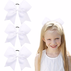 Oaoleer 8inch Jumbo Large Cheer Bows Ponytail Holder Elastic Band Handmade Boutique Hair Accessories for Cheerleading Teen Girls College Women Sports (1PCS, White)