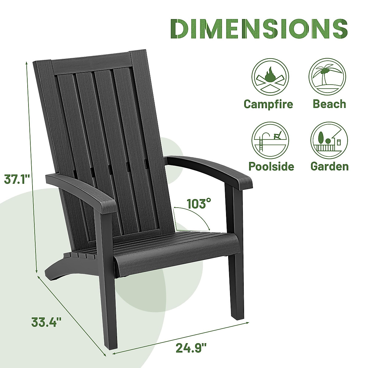 LHBGO Outdoor 4 Set of Modern Adirondack Chair, Wood Grain Texture, Patio Chair,Weather-Resistant Outdoor Chair for Poolside, Patio, Backyard, Garden, Fire Pit Seating, Black