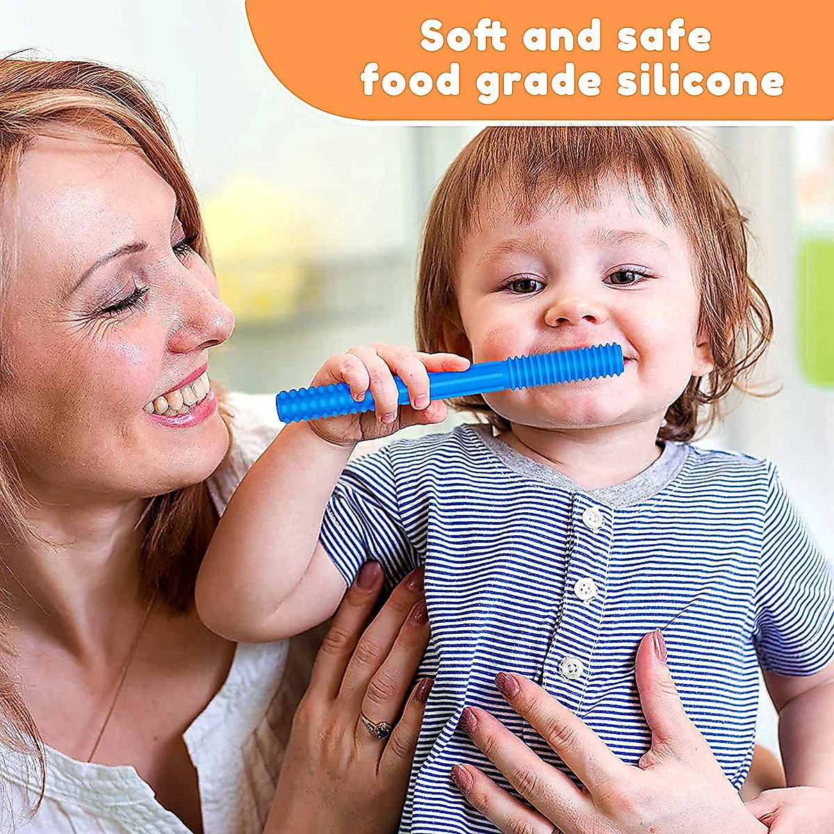 SLGOL Hollow Teether Tube(6.8'' Long), 5 Pack Chew Straw Teething Toys for Infant Toddlers Silicone Tubes Teething Sticks for Babies 3-12 Months, BPA Free