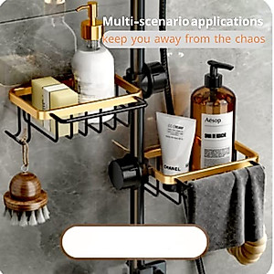 Kitchen Sink Rack Faucet Sponge Holder Over The Sink Organizer Faucet Rack with Hook，A Free Dishcloth Note：Round Pipe with Diameter 0.7-1.1 Inchs Can Be Used（Aluminum,Single Right Blackgolden）