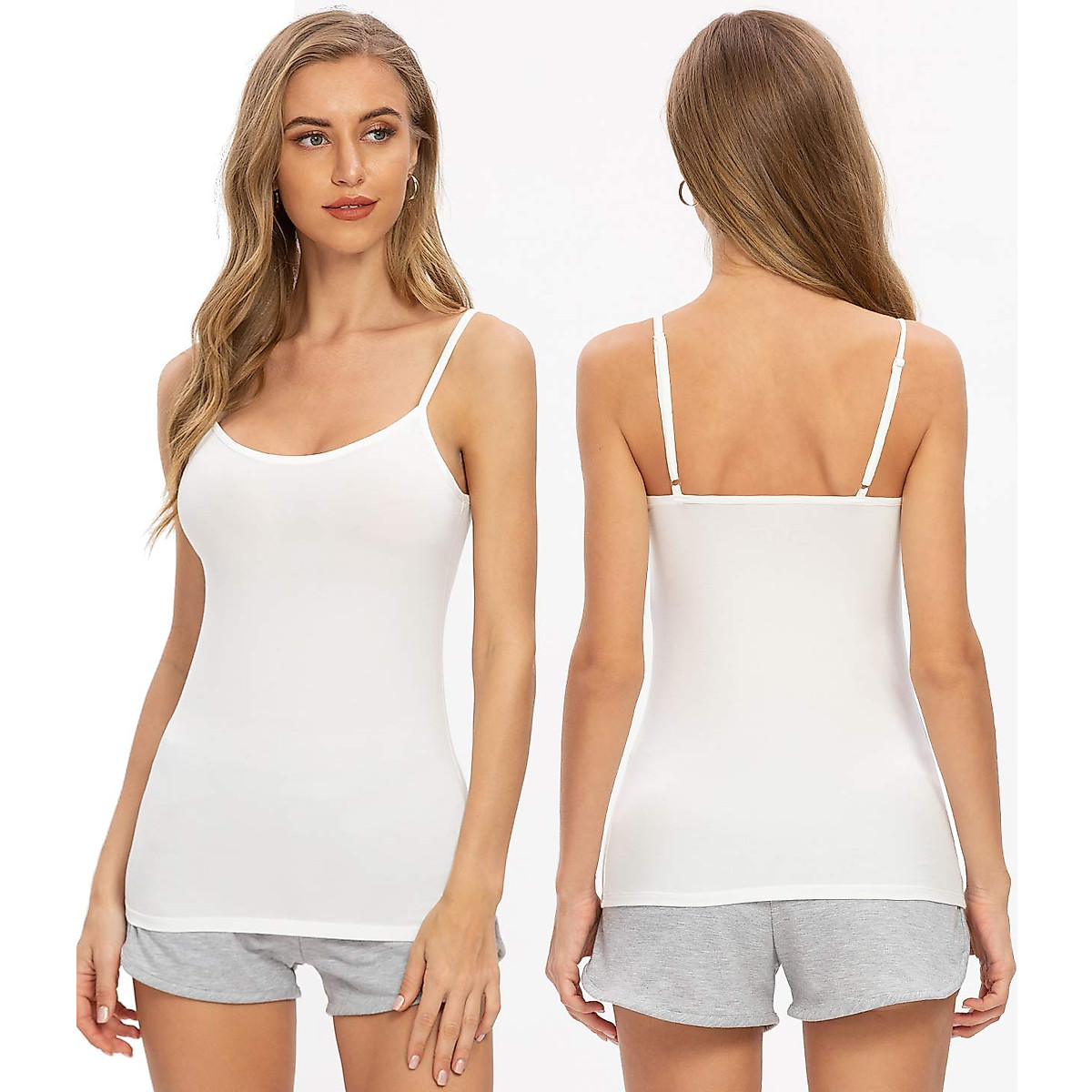 Air Curvey 4 Piece Women's Camisole Tops Basic Undershirts Camisoles Adjustable Spaghetti Strap Tank Top Black Gray White Pink M