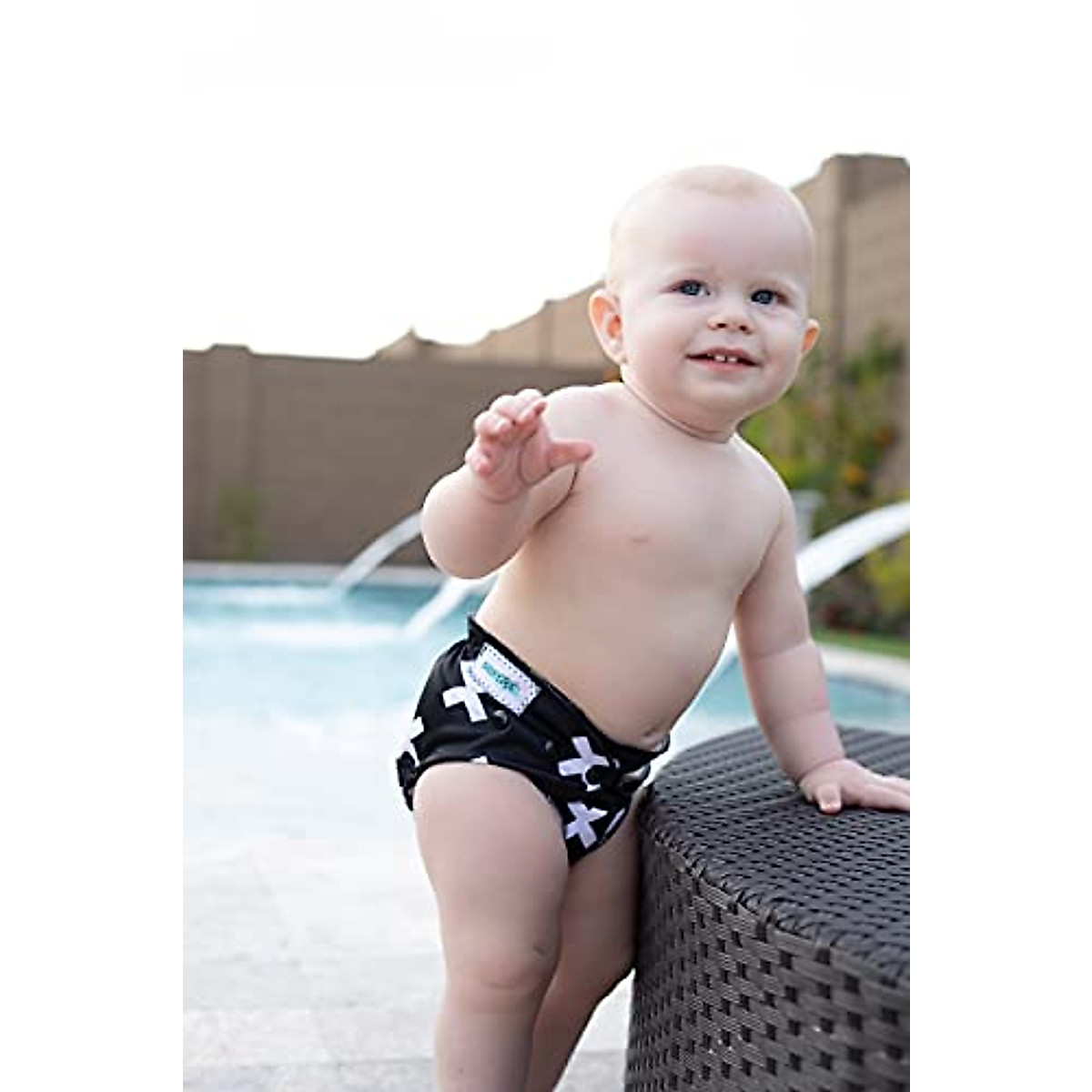 Cheeky Cloth One Size Reusable Swim Diaper (Black w/White X)