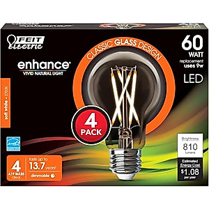 Feit Electric LED Clear A19 Medium Base Light Bulb - 60W Equivalent - 15 Year Life - 810 Lumen - 2700K Soft White - Dimmable | 4-Pack