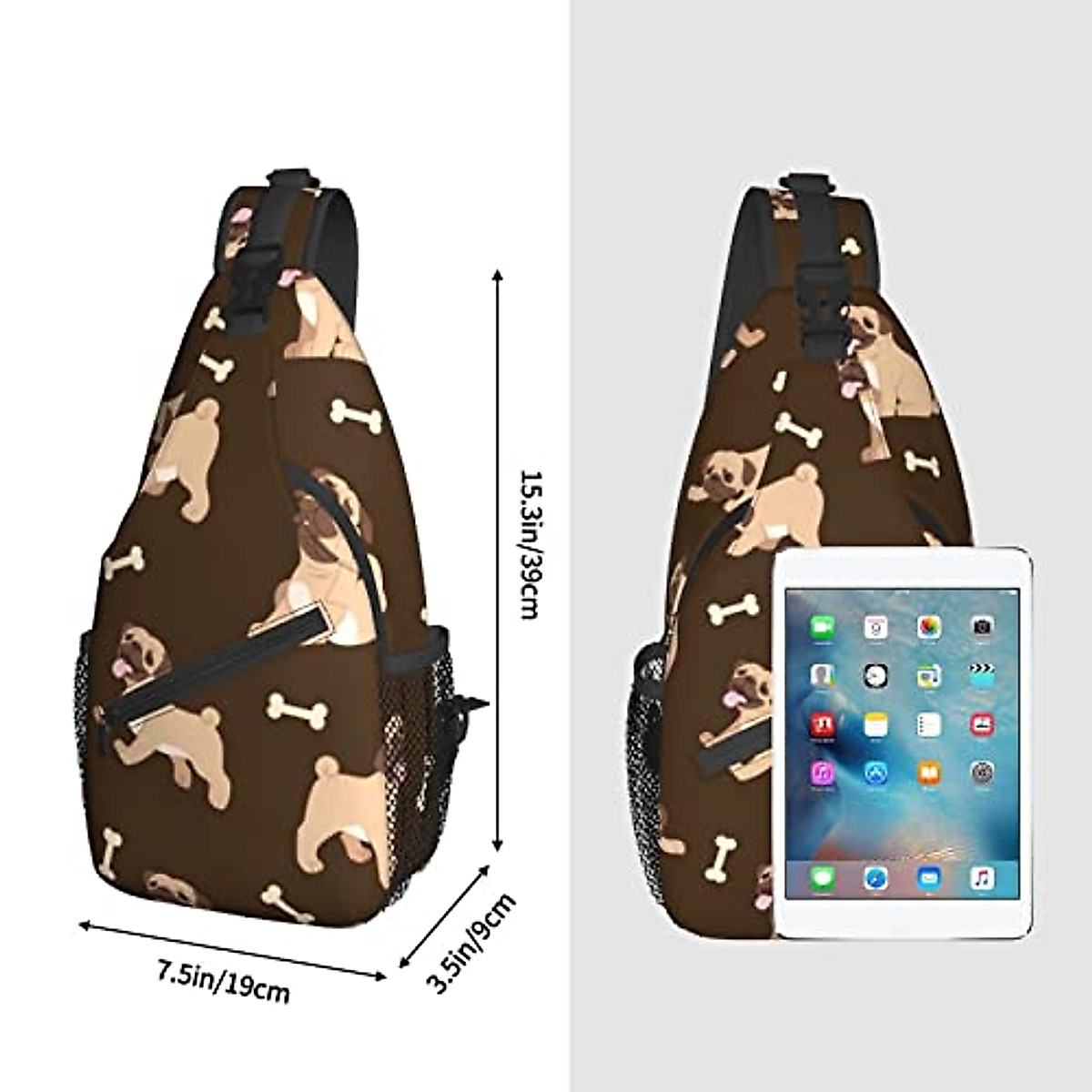 Crossbody Bag Sling Shoulder Backpack for Men Women Pug Cute Puppy Dog Unisex Small Hiking Backpack Durable Hiking Daypack for Sport Casual Walking Biking Travel Cycling