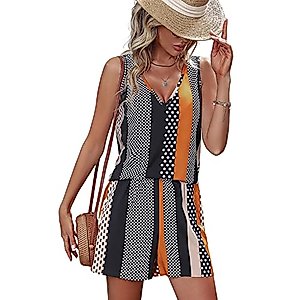 WDIRARA Women's Casual Camisole Two-Piece Outfits Summer Sleeveless V Neck Polka Dot Print Tank Top & Shorts Multicolor XL