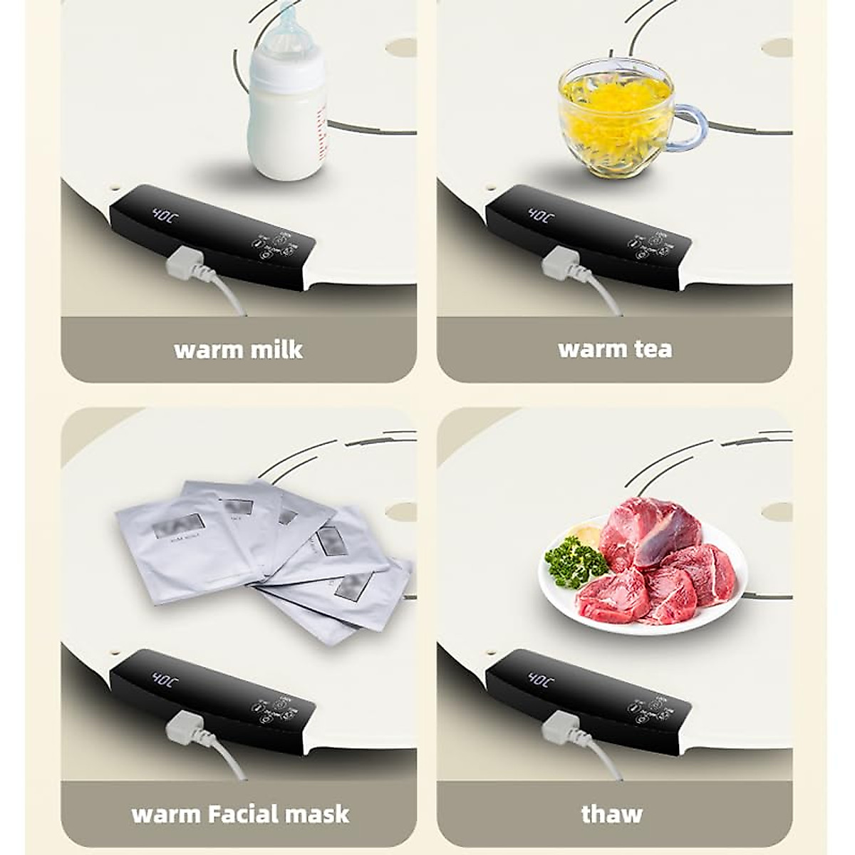 Portable Electric Round Warming Tray, Foldable & Roll up Silicone Heating Mat Pad for Food, Flexible Plate Warmer for Kitchen Travel Party,10s Fast Heating, Adjustable 9 Temperature Setting (Round)