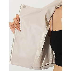 Allegra K Women's Faux Leather Long Sleeve Zipper Up Moto Cropped Jacket X-Large Beige