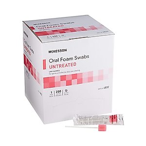 McKesson Oral Foam Swabs, Untreated, Gentle and Daily Oral Cleaning, Unflavored, 250 Count, 1 Pack