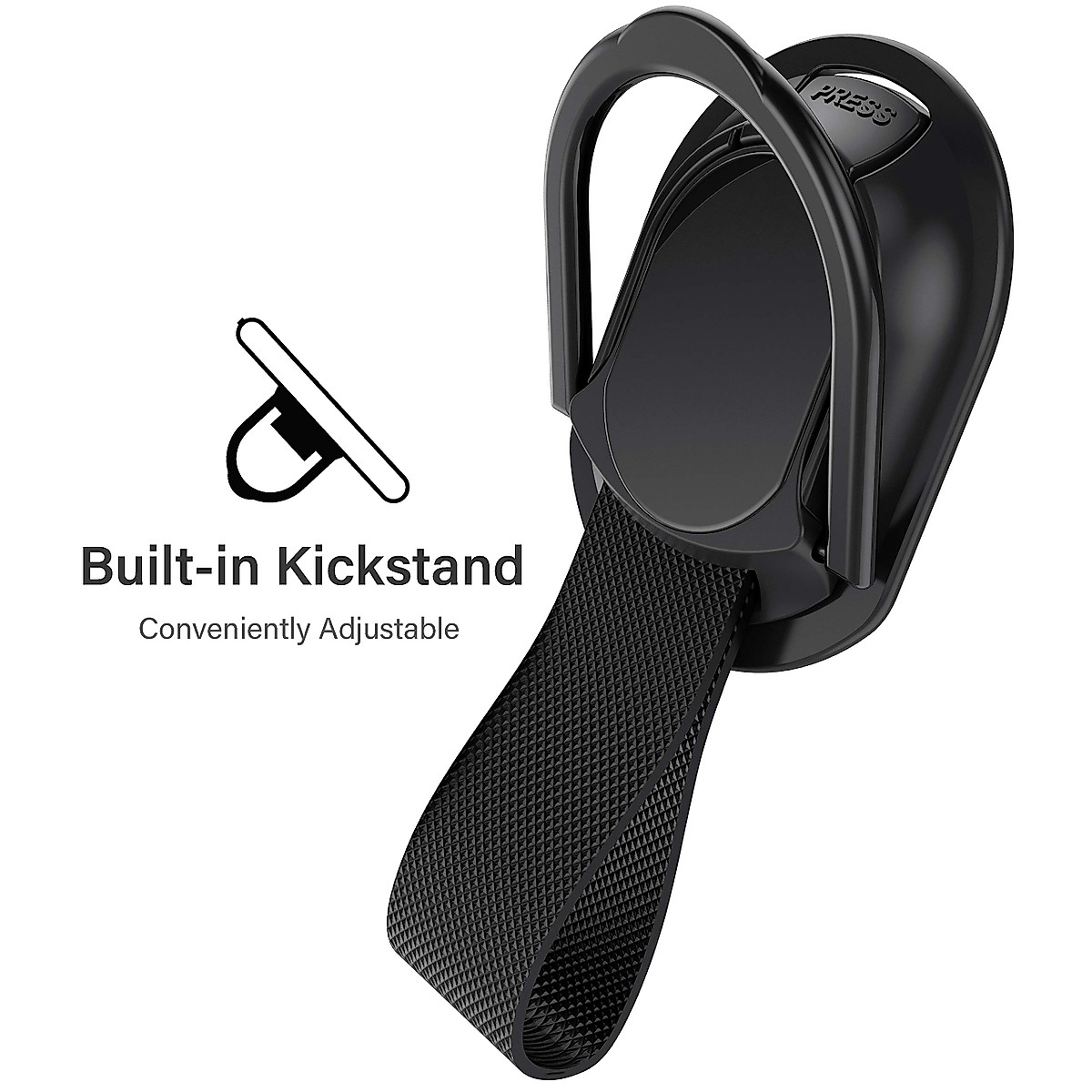Ghostek LOOP Magnetic Phone Strap Holder for Hand with Kickstand Ergonomic Finger Grip Works with Car Mounts and Detachable for Wireless Charging Designed for iPhone, Galaxy, Pixel Case Covers (Black)