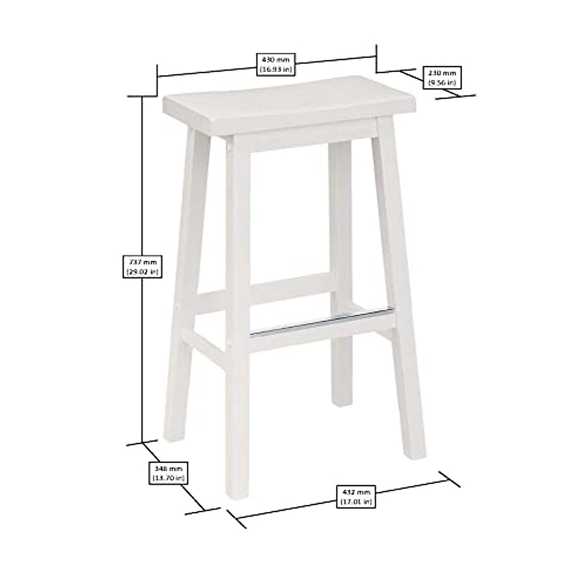 Amazon Basics Solid Wood Saddle-Seat Kitchen Counter Barstool, 29-Inch Height, White - Set of 2