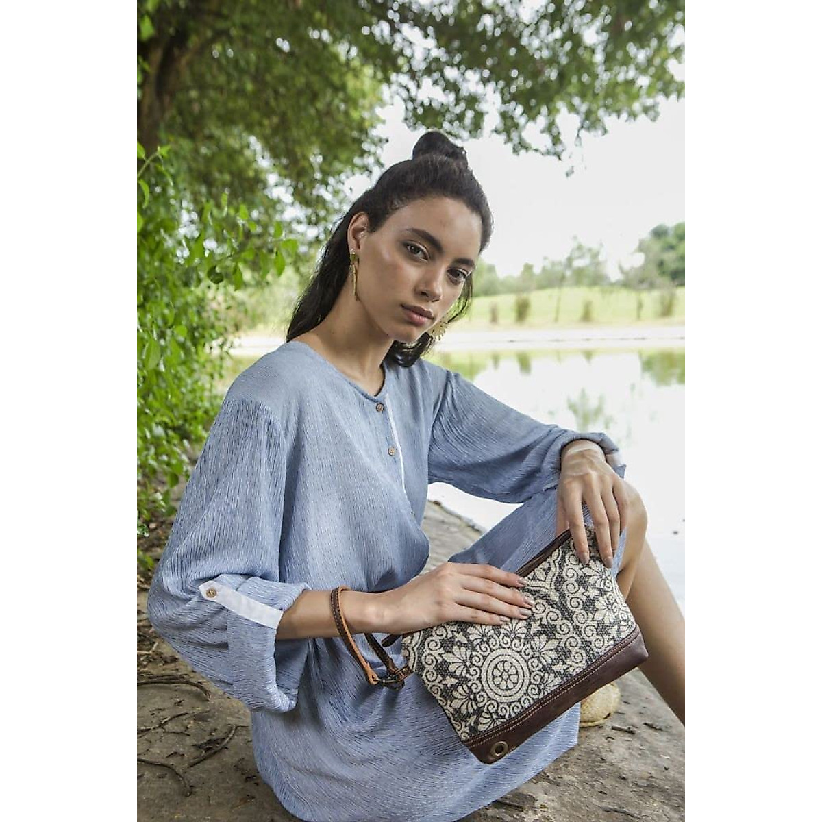 Myra Bags Summer Mist Canvas, leather & Rug Pouch Wristlet S-1942