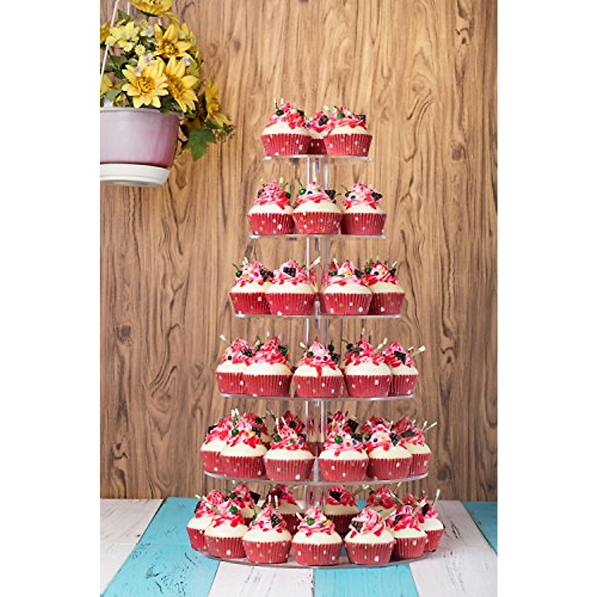 Cupcake Stand, 6 Tier Large Cupcake Tower Display, Round Cupcake Holder, Acrylic Dessert Stand, Pastry Display Tree for Party, Wedding, Baby Shower.
