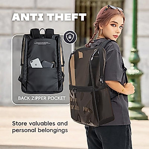 Clear Laptop Backpack Heavy Duty, 17 Inch Trendy Laptop Backpack, Water Resistant Transparent Travel Bags Apply to Men/Women, Amber Clear Glue Material, Built in Detachable Laptop Sleeves (Black)