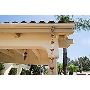 Monarch Rain Chains 29027 Pure Copper Eastern Hammered Cup Rain Chain, 8-1/2 Feet Length Replacement Downspout for Gutters