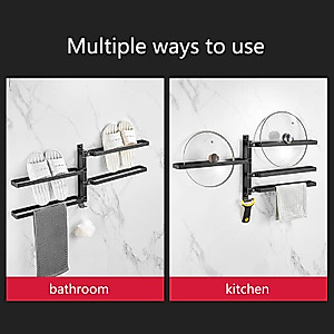 Kindream Swivel Towel Rack Bathroom 13inch Hand Towel Bar Bathroom Swing Hanger Towel Rack Holder Matte Black Finish, Wall Mounted, 3-Arm