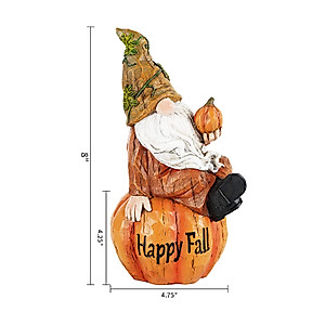 Topadorn Fall Garden Gnome Figurine Sitting on Pumpkin Statue Autumn Harvest Garden Gnomes Statue Figurine for Patio Yard Lawn Porch Decoration，Happy Fall