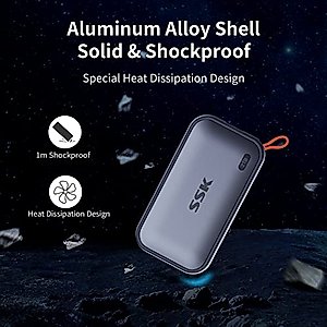 SSK Portable SSD 2TB External Solid State Drives, up to 1050MB/s USB C SSD External Hard Drive USB 3.2 Gen2 for iPhone 15/Pro, Windows, Mac, Android Phones and Tablets