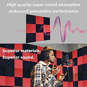 TEMGCUAM 48 Pack Acoustic Foam Panels |1 "x12 "x12" Rapid Recovery Acoustic Wall Panels |High Density Sound Reducing Panels for Home Studio |With Adhesive Stickers 240PCS (24 Black+24 Red)