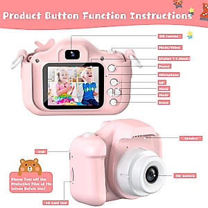 Dwfit Upgrade Selfie Kids Camera, Christmas Birthday Gifts for Boys Girls Age 3-12, HD Kids Digital Video Cameras for Toddler with Cartoon Soft Silicone Cover, Portable Toy for 3 4 5 6 7 8 Years Old