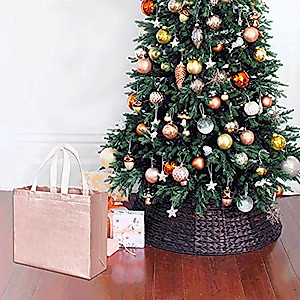 NatuBeau 12 PCS Glossy Reusable Grocery Shopping Bags Stylish Tote Bags with Handle Non-woven Gift Bags Bridesmaids Bags Goodies Bag for Women Bridesmaid Birthday Party Wedding Christmas (Rose Gold)