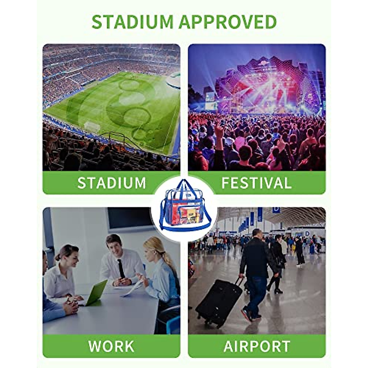 Clear Tote Bag Stadium Approved 12×12×6, Clear Lunch Bag with Front Pockets, Clear Tote Bag for Festival, Concerts, Sports Events-Blue