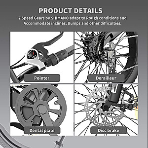 JUGTL Electric Bike Fat Tire 48V 15AH Removable Lithium Battery Mountain Bicycle Shimanos Bicycle Full Suspension MTB Bikes for Adults (Grey)