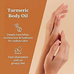Life & Pursuits Turmeric Body Oil 6.8 Fl Oz - Ayurvedic Massage Oil with Vitamin E, Coconut Oil, Almond Oil & Squalane| Reduces Dark Spots, Brightens Skin, Hydrates & Moisturizes (6.8 Fl Oz)