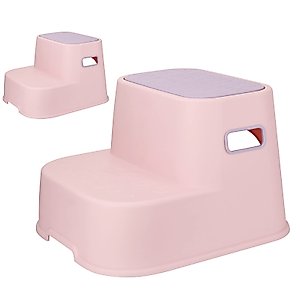 2 Step Stool for Kids -2 Pack, Toddler Two Step Stool for Potty Training, Bathroom, Kitchen, Anti-Slip Sturdy Safety Bottom HeightWidth (Pink)
