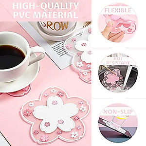 2Pcs Cherry Blossom Coasters for Coffee Table - Heat Resistant Cherry Blossom Decor Non Slip Mat Clear Coasters Table Cup Mat Coffee Mat Gift - Cute Coasters for Drinks Set of 2 for Home, Office, Bar