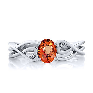 Gem Stone King 925 Sterling Silver Orange Sapphire and White Lab Grown Diamond Engagement Ring For Women (0.56 Cttw, Available In Size 5,6,7,8,9)