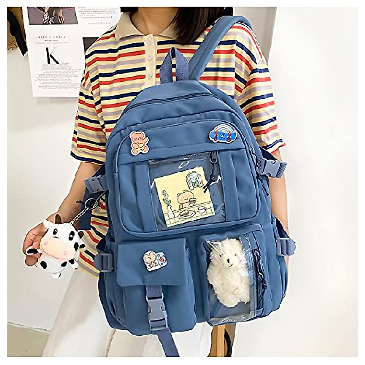 EGEN Kawaii Backpack Back to School Essential Large Capacity Aesthetic Backpack (Blue)
